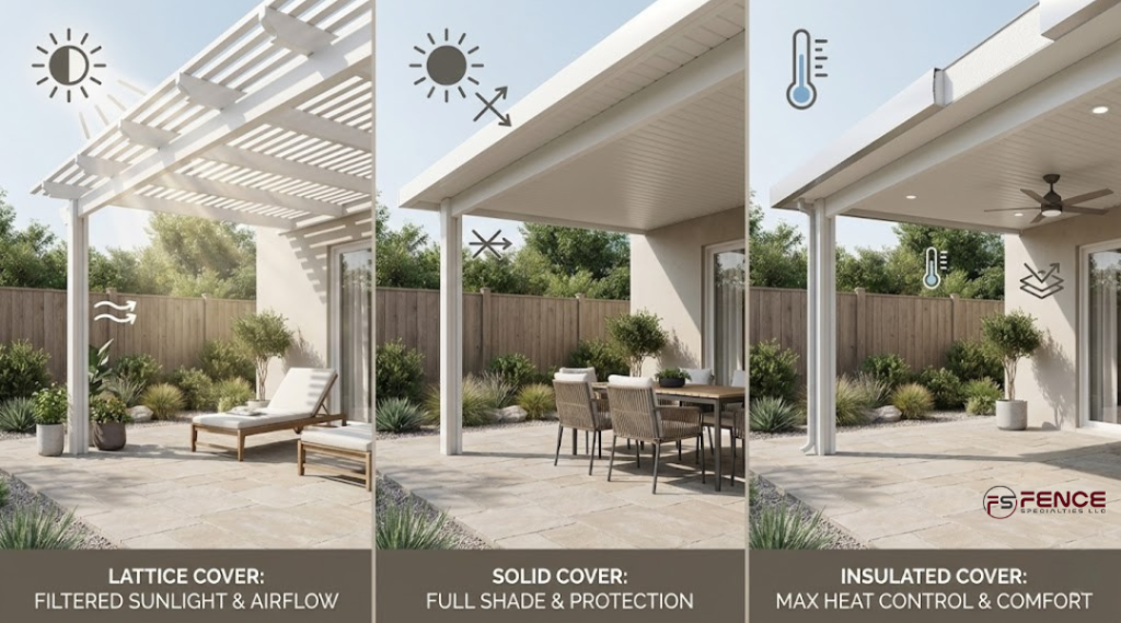 Lattice vs Solid vs Insulated Patio Covers Guide - Fence Specialties